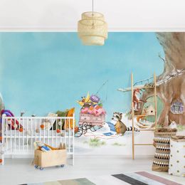 Bilderwelten Tapete - Fototapete Kinderzimmer - Wassili zieht um - Wassili Waschb&auml;r - Waldtapete Kindertapete Kinder Junge M&auml;dchen Babyzimmer Baby