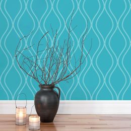 Bilderwelten Mustertapete Vliestapete Vintage Wandtapete einzigartig - Wellen Retro Design t&uuml;rkis - Retro Wohnzimmer Schlafzimmer