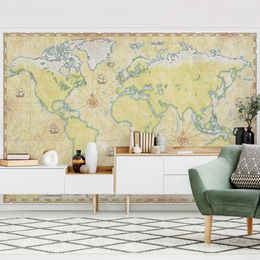 Bilderwelten Fototapete Weltkarte modern Wandtapete gr&uuml;n - World Map - Karten Wohnzimmer Schlafzimmer