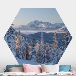 Bilderwelten Hexagon Tapete Natur Motiv Wandtapete gr&uuml;n - Leoganger Steinberge &Ouml;sterreich - Berg Wohnzimmer Schlafzimmer