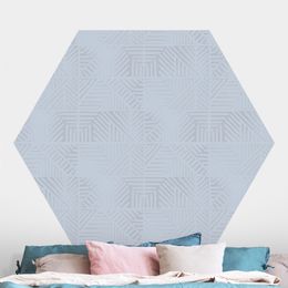 Bilderwelten Hexagon Mustertapete selbstklebend Linienmuster Stempel in Blau