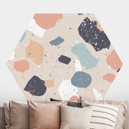 Bilderwelten Hexagon Tapete Vliestapete modern Steinoptik rosa - Terrazzo Muster - Retro Wohnzimmer Schlafzimmer