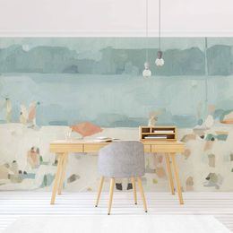 Bilderwelten Fototapete Strand modern Wandtapete pastell - Sandbank im Meer II - Landschaft Wohnzimmer Schlafzimmer
