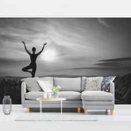Bilderwelten Fototapete Natur modern Wandtapete schwarz weiss - Yoga schwarz wei&szlig; - Himmel Wohnzimmer Schlafzimmer