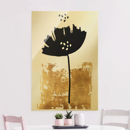 Bilderwelten Glasbild Blumen modern gold Glas Wandbild - Goldene Mohn Blume - Deko Wohnzimmer Schlafzimmer