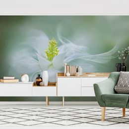 Bilderwelten Fototapete Blumen Motiv Wandtapete gr&uuml;n - Wei&szlig;e Akelei - Deko Wohnzimmer Schlafzimmer