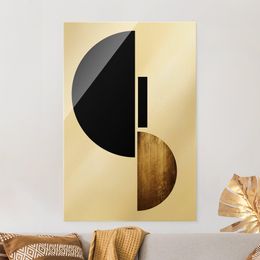 Bilderwelten Glasbild originell Abstrakt schwarz weiss Glas Wandbild - Geometrischer Halbkreis I - Deko Wohnzimmer Schlafzimmer