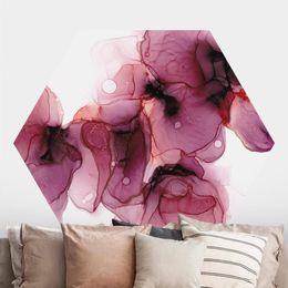 Bilderwelten Hexagon Tapete originell modern Aquarell t&uuml;rkis - Wilde Bl&uuml;ten in Violett und Gold - Deko Wohnzimmer Schlafzimmer