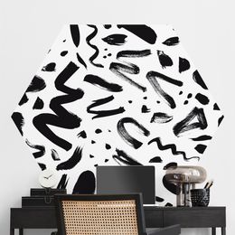 Bilderwelten Hexagon Tapete Vliestapete modern Wandtapete blau - Moderne Pinselstriche in Schwarz - Deko Wohnzimmer Schlafzimmer