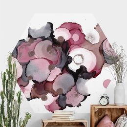 Bilderwelten Hexagon Tapete originell Abstrakt Aquarell t&uuml;rkis - Pink-Beige Tropfen mit Ros&eacute;gold - Deko Wohnzimmer Schlafzimmer