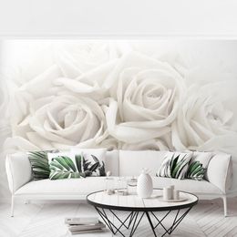Bilderwelten Fototapete Blumen Motiv Wandtapete weiss - Wei&szlig;e Rosen - Rose Wohnzimmer Schlafzimmer