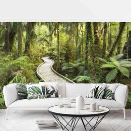 Bilderwelten Fototapete Wald Motiv 3D-Effekt gr&uuml;n - Pfad im Urwald - B&auml;ume Wohnzimmer Schlafzimmer