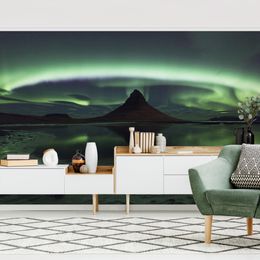 Bilderwelten Fototapete Natur Motiv Wandtapete gr&uuml;n - Polarlicht in Island - Himmel Wohnzimmer Schlafzimmer