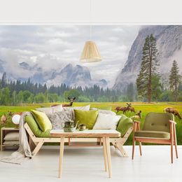 Bilderwelten Fototapete Natur Motiv Wandtapete einzigartig - Rehe in den Bergen - Berg Wohnzimmer Schlafzimmer