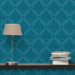 Bilderwelten Mustertapete Vliestapete modern Wandtapete einzigartig - Petrol Barock - Barock Wohnzimmer Schlafzimmer
