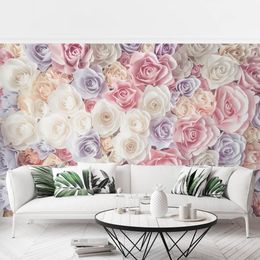 Bilderwelten Fototapete Blumen modern Wandtapete pastell - Pastell Paper Art Rosen - Rose Wohnzimmer Schlafzimmer