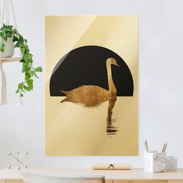 Bilderwelten Glasbild Natur modern gold Glas Wandbild - Schwan in Gold - Sonnenuntergang Wohnzimmer Schlafzimmer