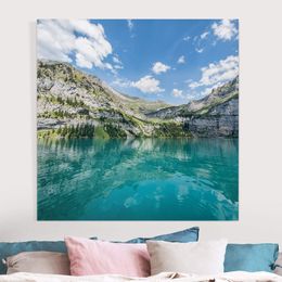 Bilderwelten Leinwandbild Natur Motiv Kunstdruck blau - Traumhafter Bergsee - Schweiz XXL Wohnzimmer Schlafzimmer