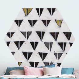 Bilderwelten Hexagon Tapete originell Abstrakt Wandtapete schwarz weiss - Abstrakte Hufe im Schnee - Geometrisch Wohnzimmer Schlafzimmer