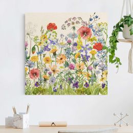 Bilderwelten Leinwandbild Blumen Illustration Aquarell bunt - Aquarellierte Blumenwiese - Blumenwiese XXL Wohnzimmer Schlafzimmer