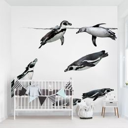 Bilderwelten Fototapete Tiere modern Wandtapete einzigartig - Planschende Pinguine - Deko Wohnzimmer Schlafzimmer