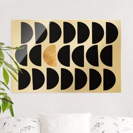 Bilderwelten Glasbild originell Abstrakt schwarz weiss Glas Wandbild - Geometrischer Halbkreis II - Deko Wohnzimmer Schlafzimmer