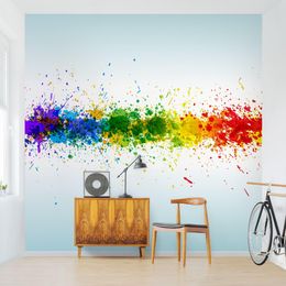 Bilderwelten Mustertapete Vliestapete Abstrakt Wandtapete einzigartig - Rainbow Splatter - Regenbogen Wohnzimmer Schlafzimmer
