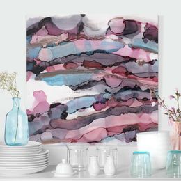 Bilderwelten Leinwandbild originell Abstrakt Aquarell pink - Wellenreiten in Violett mit Ros&eacute;gold - Wandbild XXL Wohnzimmer Schlafzimmer