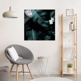 Bilderwelten Glasbild Tropisch gr&uuml;n Glas Wandbild - Dschungel Bl&auml;tter Dunkelgr&uuml;n - Deko Wohnzimmer Schlafzimmer