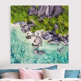Bilderwelten Leinwandbild Strand Tropisch Kunstdruck blau - Versteckter Strand - Karibik XXL Wohnzimmer Schlafzimmer