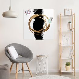 Bilderwelten Glasbild originell Abstrakt gold Glas Wandbild - Abstrakte Formen - Gold und Schwarz - Deko Wohnzimmer Schlafzimmer