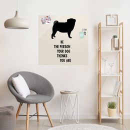 Bilderwelten Glasbild Tiere modern schwarz weiss Glas Wandbild - Denkender Mops - Hund Wohnzimmer Schlafzimmer