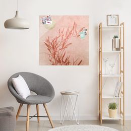 Bilderwelten Glasbild Natur modern rosa Glas Wandbild - Goldene Sonne mit Rosa Bambus - Bambus Wohnzimmer Schlafzimmer