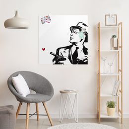 Bilderwelten Glasbild Portrait Illustration schwarz weiss Glas Wandbild - Love and Gun - Deko Wohnzimmer Schlafzimmer