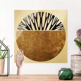 Bilderwelten Glasbild originell Abstrakt gold Glas Wandbild - Abstrakte Formen - Goldener Kreis - Deko Wohnzimmer Schlafzimmer