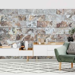 Bilderwelten Fototapete Vliestapete Landhaus 3D-Effekt einzigartig - Naturmarmor Steinwand - Beton Wohnzimmer Schlafzimmer
