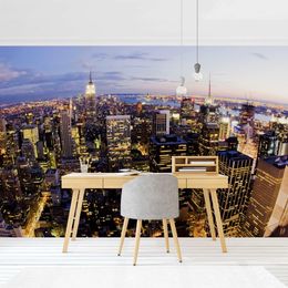 Bilderwelten Fototapete Stadt Motiv Wandtapete einzigartig - New York Skyline bei Nacht - New York Wohnzimmer Schlafzimmer