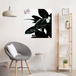 Bilderwelten Glasbild Tropisch gr&uuml;n Glas Wandbild - Gummibaum Bl&auml;tter Dunkelgr&uuml;n - Deko Wohnzimmer Schlafzimmer