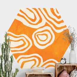 Bilderwelten Hexagon Tapete originell Abstrakt Wandtapete orange - Inseln im Orangenen Meer - Deko Wohnzimmer Schlafzimmer