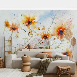 Bilderwelten Fototapete Blumen modern Wandtapete orange - Painted Flowers - Deko Wohnzimmer Schlafzimmer