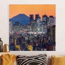 Bilderwelten Leinwandbild Tokio mit dem Fuji am Abend