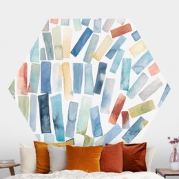 Bilderwelten Hexagon Tapete originell modern Aquarell blau - Flie&szlig;ende Aquarellbalken - Geometrisch Wohnzimmer Schlafzimmer
