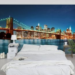 Bilderwelten Fototapete Stadt Motiv 3D-Effekt einzigartig - Nighttime Manhattan Bridge - New York Wohnzimmer Schlafzimmer
