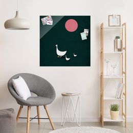 Bilderwelten Glasbild Tiere Illustration petrol Glas Wandbild - Familie Gans auf Wanderschaft - V&ouml;gel Kinderzimmer Baby M&auml;dchen Jungen