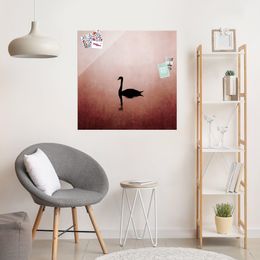 Bilderwelten Glasbild Natur modern rot Glas Wandbild - Schwan im Sonnenuntergang - Sonnenuntergang Wohnzimmer Schlafzimmer
