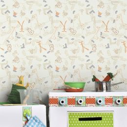 Bilderwelten Mustertapete Tiere modern Wandtapete bunt - Pastel Plushies - B&auml;r Kinderzimmer Baby M&auml;dchen Jungen