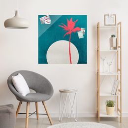 Bilderwelten Glasbild Natur Tropisch petrol Glas Wandbild - Palme Karibik - Palme Wohnzimmer Schlafzimmer