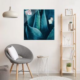 Bilderwelten Glasbild Tropisch petrol Glas Wandbild - Sukkulente Petrol I - Deko Wohnzimmer Schlafzimmer
