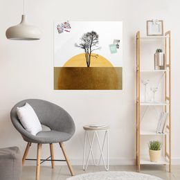 Bilderwelten Glasbild Natur modern gold Glas Wandbild - Goldene Sonne mit Baum - Sonnenuntergang Wohnzimmer Schlafzimmer