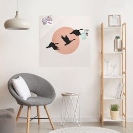 Bilderwelten Glasbild Natur modern rosa Glas Wandbild - V&ouml;gel vor rosa Sonne III - Sonnenuntergang Wohnzimmer Schlafzimmer